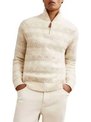 REISS Claus Quarter Zip Pullover - Winter White/oatmeal