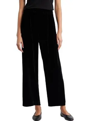 Eileen Fisher Straight Leg Velvet Ankle Pants - Black