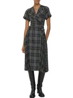 Burberry Meryl Check Midi Wrap Dress - Onyx Grey/light Grey Check