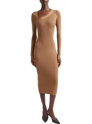 REISS Zeta Asymmetric Neck Long Sleeve Dress - Camel