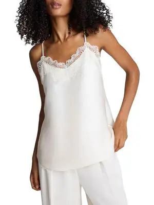 KENNETH COLE Lace Trim Satin Camisole - Oyster