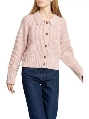 WAYF Bea Collared Cardigan Rose