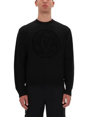 Versace Jersey With V-emblem - Black