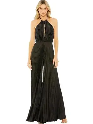 Mac Duggal Halter Neck Keyhole Pleated Jumpsuit - Black