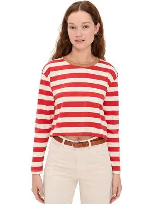 STATE & LAKE Cricket Striped Tee - Red/ivory
