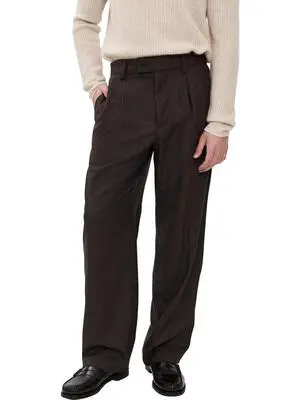 ALEX MILL Jeremy Pleated Trousers In Heather Wool Flannel - Chocolate