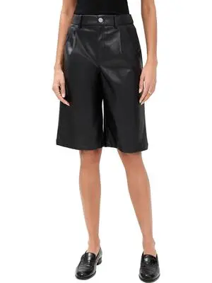 LE BOP Faux Leather Pleated Shorts - Black