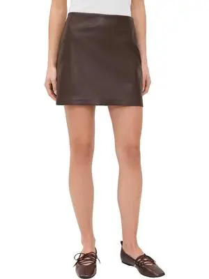 LE BOP Faux Leather Mini Skirt - Coffee