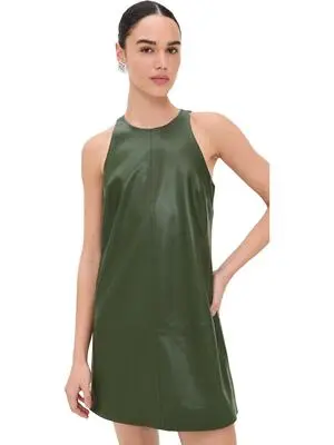LE BOP Molly Faux Leather Mini Dress - Dark Green