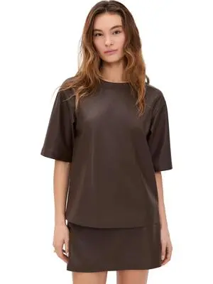 LE BOP Caroline Faux Leather Tee - Coffee