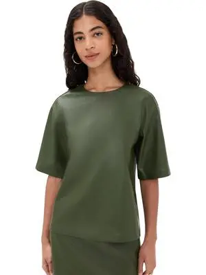 LE BOP Caroline Faux Leather Tee - Dark Green