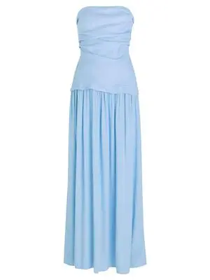 Faithfull The Brand Hedy Draped Linen And Jersey Maxi Dress - Light Blue