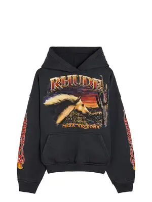 Rhude Stallion Logo-print Hooded Sweatshirt - Black Red