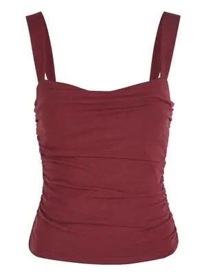 REFORMATION Trish Ruched Stretch-cotton Top - Burgundy