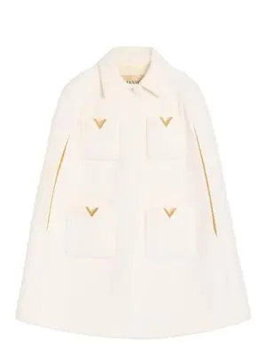 Valentino Garavani Drill Double Cape With V Gold - Ivory