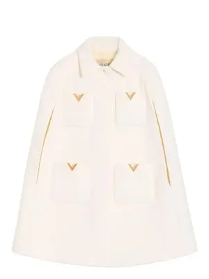 Valentino Garavani Valentino Drill Double Cape With V Gold Detail Ivory