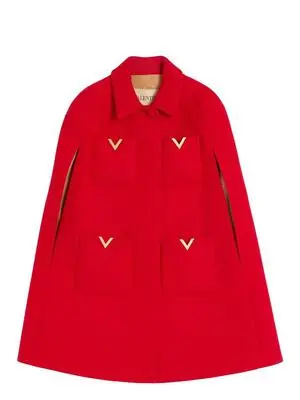 Valentino Garavani Drill Double Cape With V Gold Detail - Red