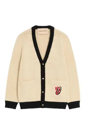 Valentino Garavani Wool Cardigan With Embroidery - Butter/black