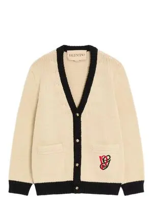 Valentino Garavani Wool Cardigan With Embroidery - Butter/black