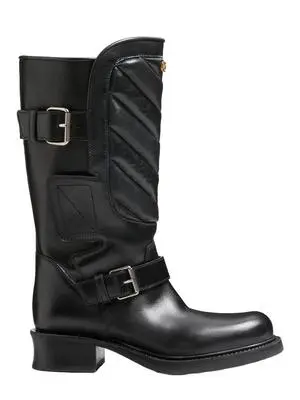 Valentino Garavani Rayons Biker Boot In Calfskin And Nappa Leather - Black