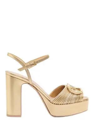Valentino Garavani Vlogo Signature Metallic Platform Sandal With Cornely Embroidery 115mm - Gold