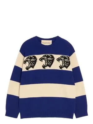Valentino Garavani Wool Jumper With Jacquard Panther Pattern - Indigo/butter