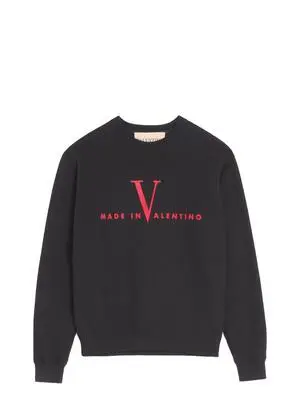 Valentino Garavani Cotton Crewneck Sweatshirt With Print - Black/red