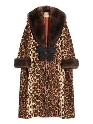 Valentino Garavani Fauve Eclat Spotted Cloth Coat With Shearling Edges - Animal Print