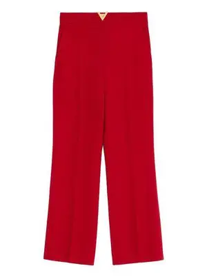VALENTINO Wool Crepe Trousers With V Gold