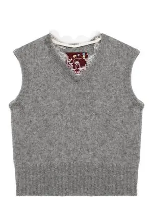 GUNIA PROJECT Lace-Trimmed Wool-Blend Vest Grey