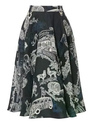 TEMPERLEY LONDON Illustrated A-line Skirt - Blue