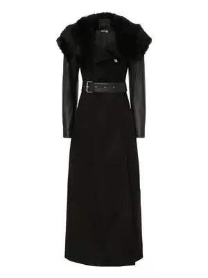 TEMPERLEY LONDON Shearling-trim Belted Sovereign Coat - Black