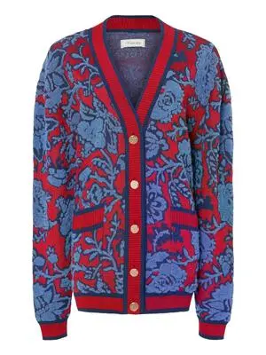 TEMPERLEY LONDON Francis Floral-pattern Knit Cardigan - Blue