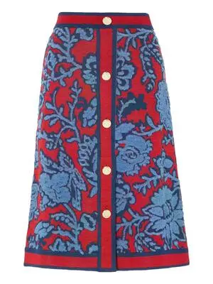 TEMPERLEY LONDON Francis Floral-pattern Knit Midi Skirt - Blue