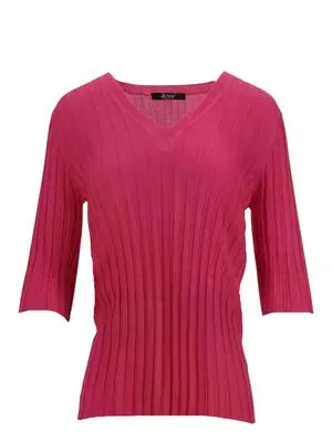 LA ROSE V-neck Ribbed Sweater - Pink