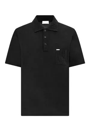 FERRAGAMO V-neck Polo With Jacquard Pocket Detail - Black