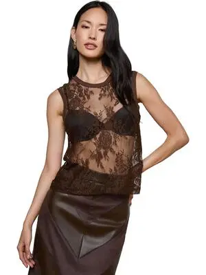 L'Agence Brax Floral Lace Tank Top - Dark Brown