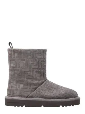 Fendi Après Chic Ff Embossed Suede Boots - Grey
