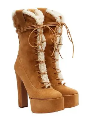 Paris Texas Malena 145 Suede Platform Lace-up Boots - Beige