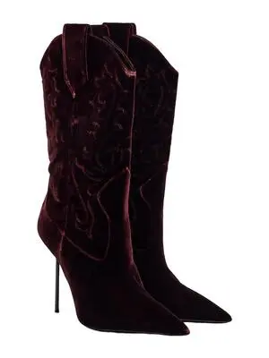 Paris Texas Lidia 105 Velvet Mid-calf Boots - Burgundy