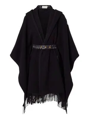 Moncler Fringed Virgin Wool Cape - Black