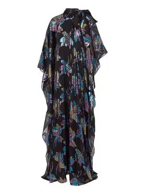 TALLER MARMO Stevie Tie-neck Silk-blend Lamé Kaftan - Black
