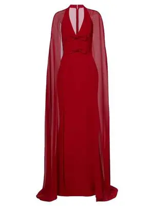 Elie Saab Bow-detail Caped Silk-blend Gown - Red