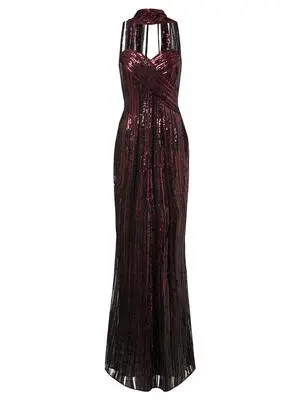 Elie Saab Scarf-detail Sequined Gown - Burgundy
