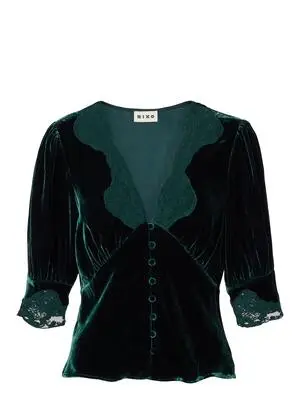 Rixo Amanda Lace-trimmed Velvet Top - Green