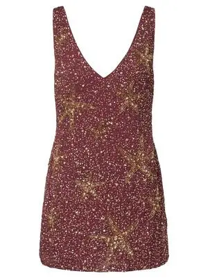 Rixo Christabel Embellished Mini Dress - Burgundy