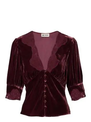 Rixo Amanda Lace-trimmed Velvet Top - Burgundy