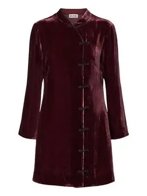 Rixo Delphina Velvet Mini Dress - Burgundy