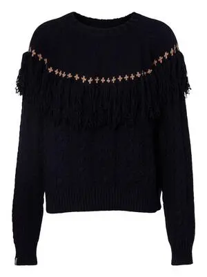 The Upside Clara Fringed Wool And Cotton Sweater - Blue
