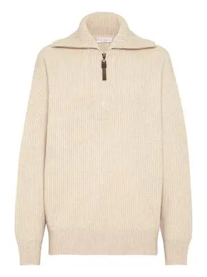 Brunello Cucinelli Cashmere Quarter-zip Sweater - Beige